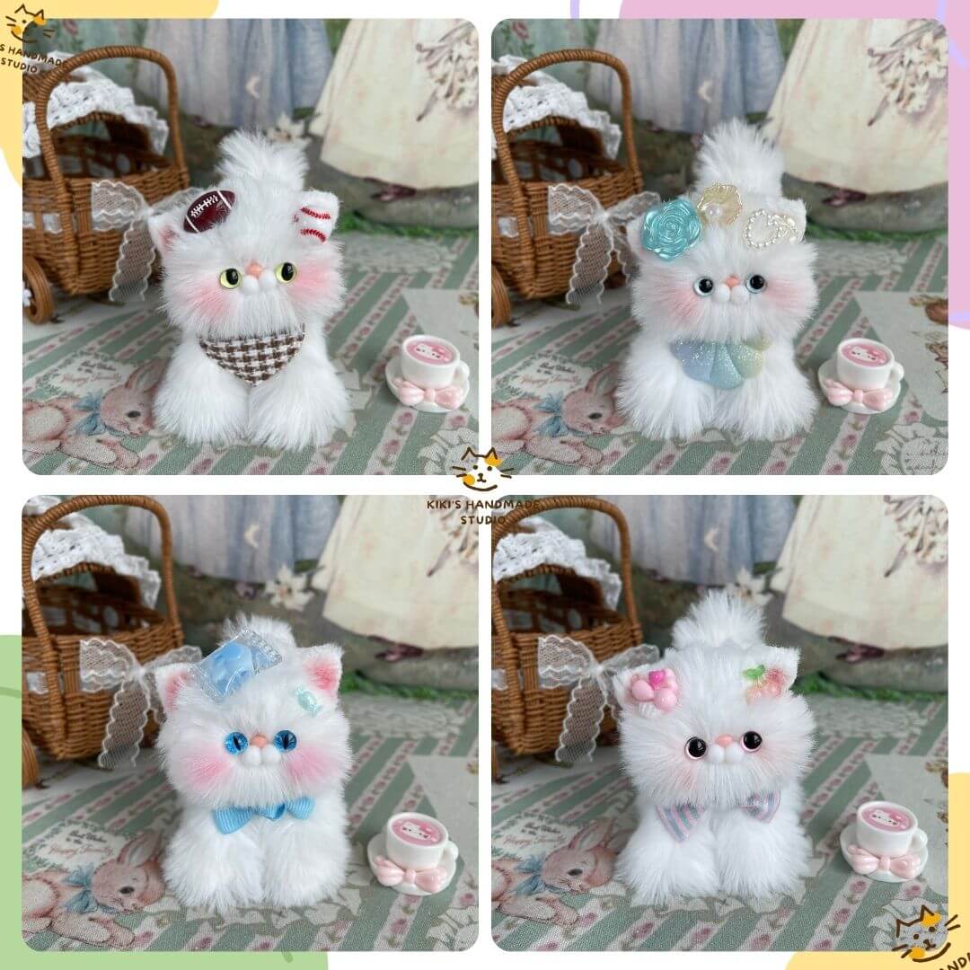 White Kitten Collection – Handmade Mini Cats with Bows, Blush ...